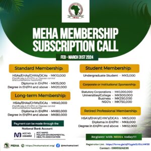MEHA Membership – Malawi Environmental Health Association